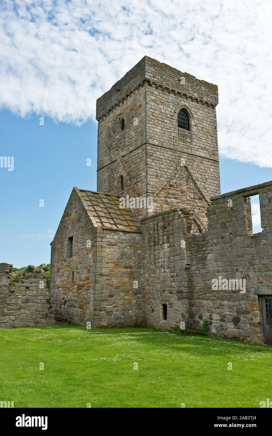 Inchcolm Abbey and tower. Located on Inchcolm Island in Firth of Forth ...