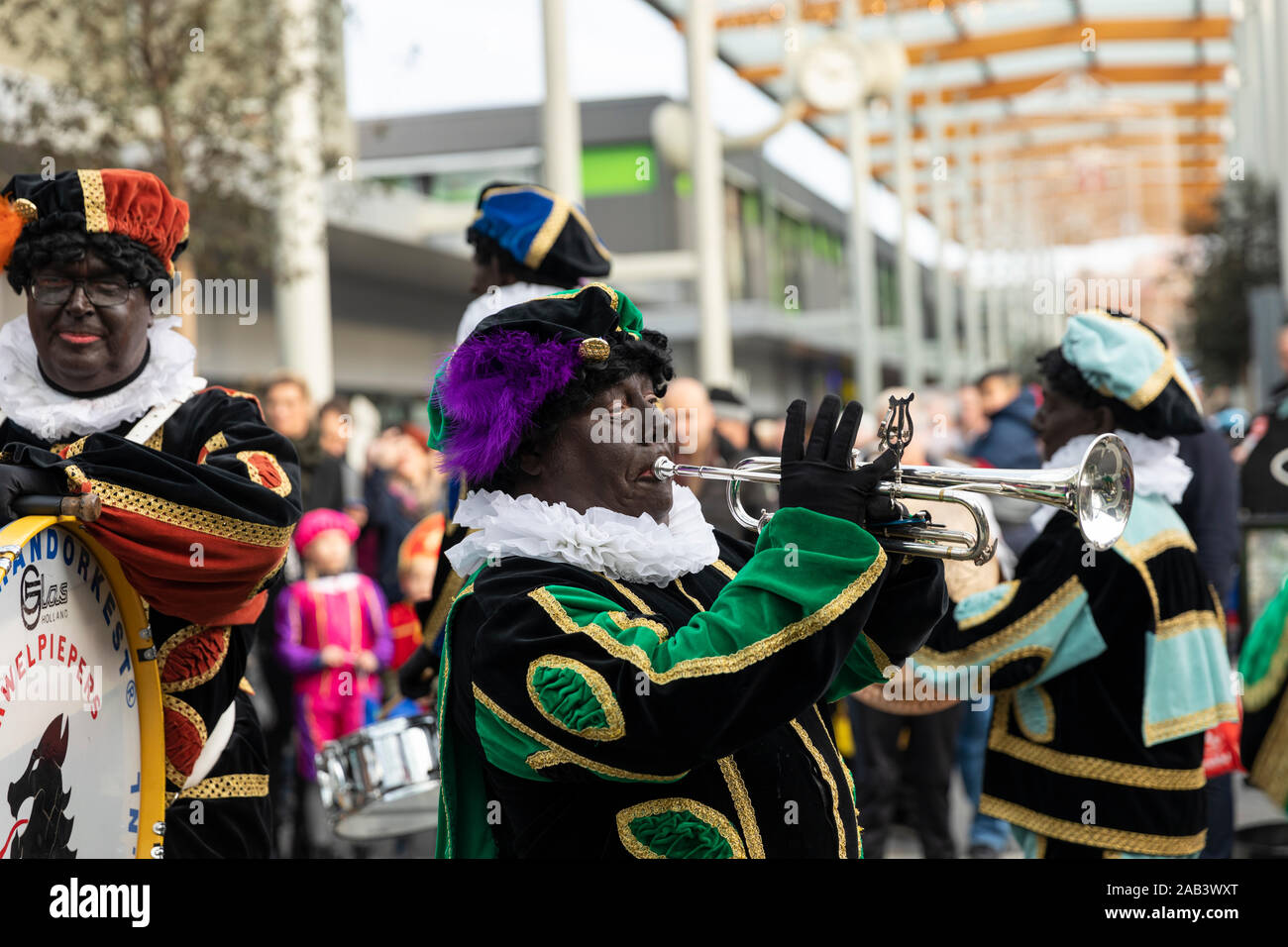 Eindhoven, The Netherlands, November 23rd 2019. A happy Piet wearing ...