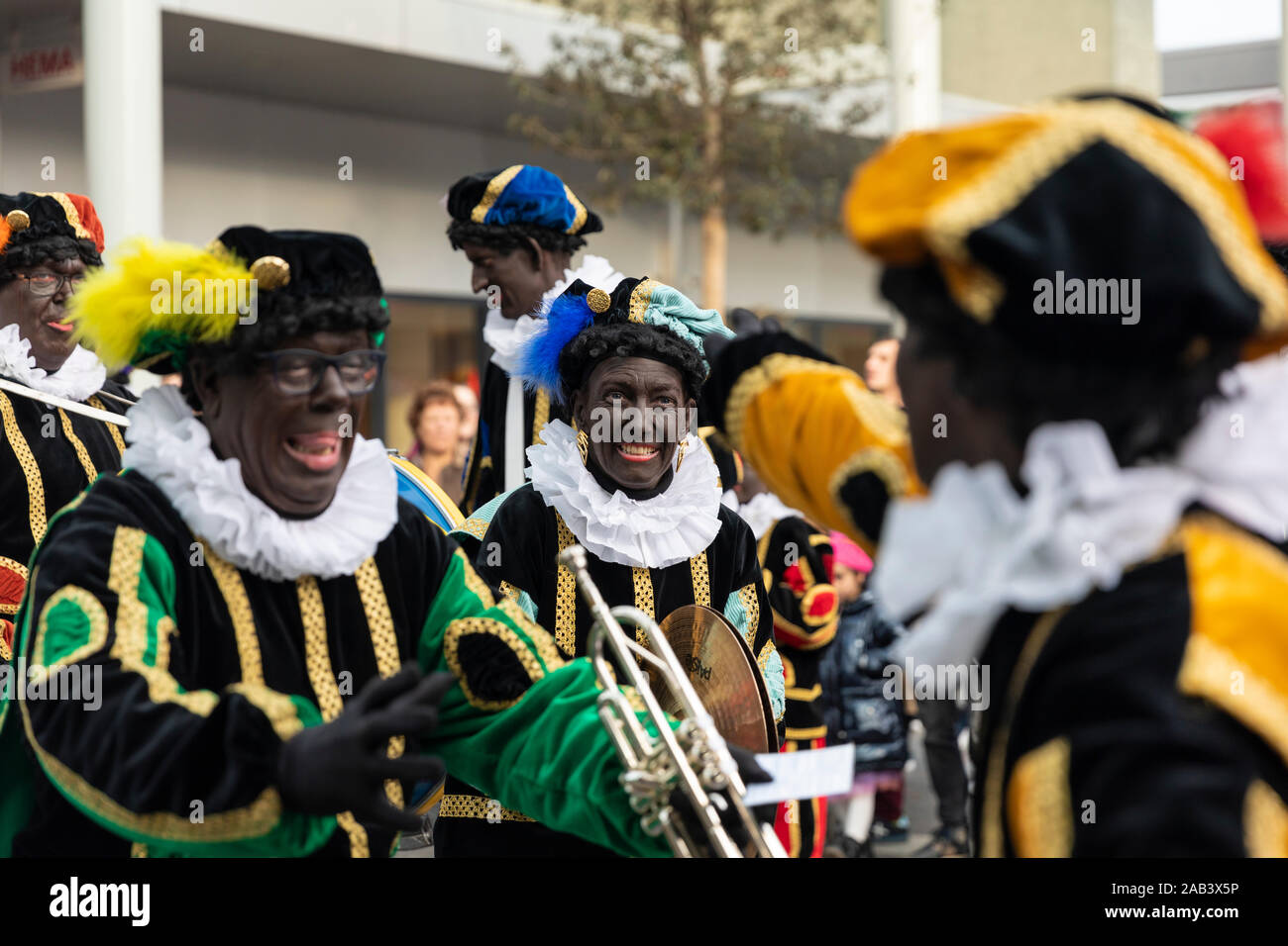 Eindhoven, The Netherlands, November 23rd 2019. Happy Pieten wearing ...