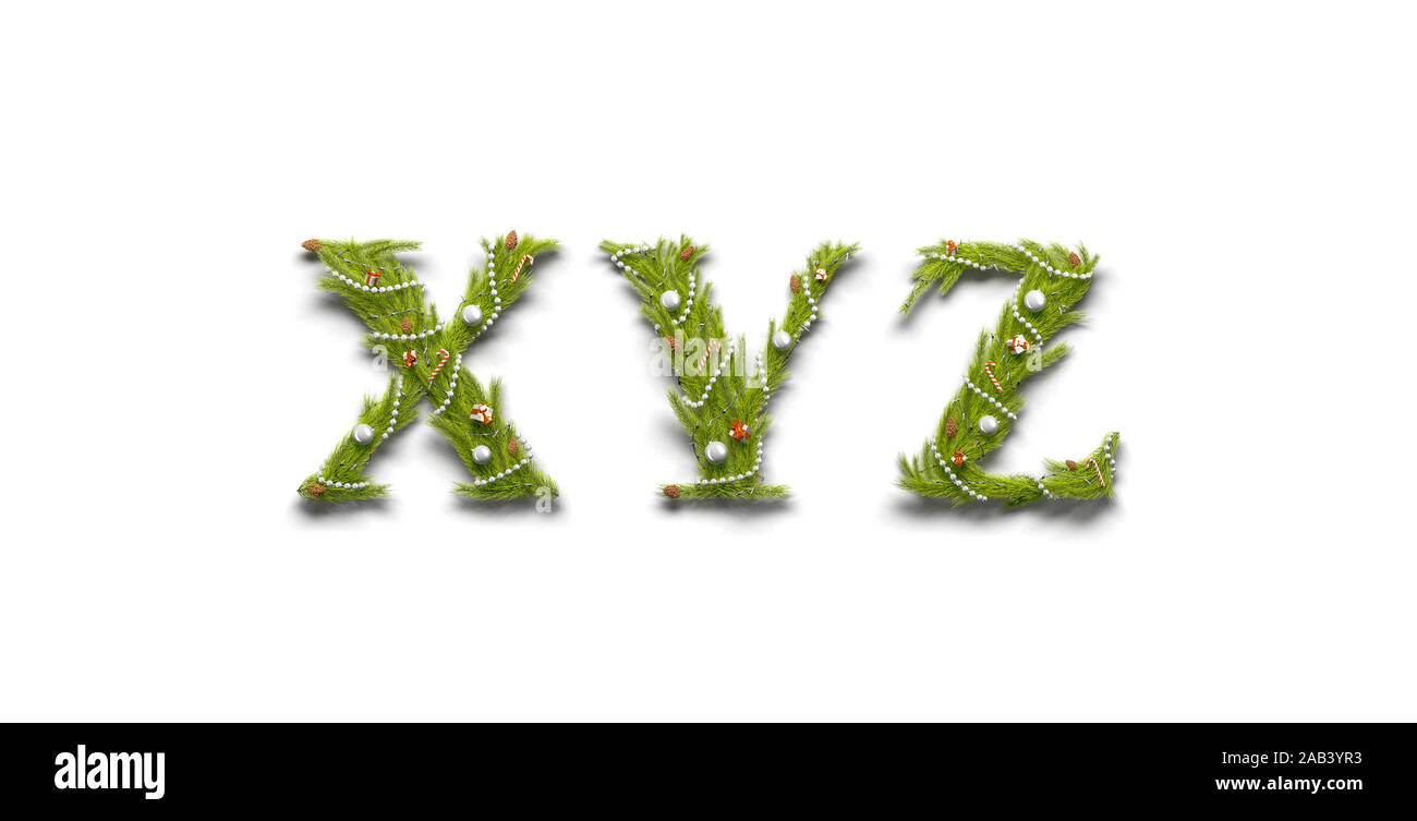 Decorative XYZ letters, xmas font mockup isolated Stock Photo - Alamy