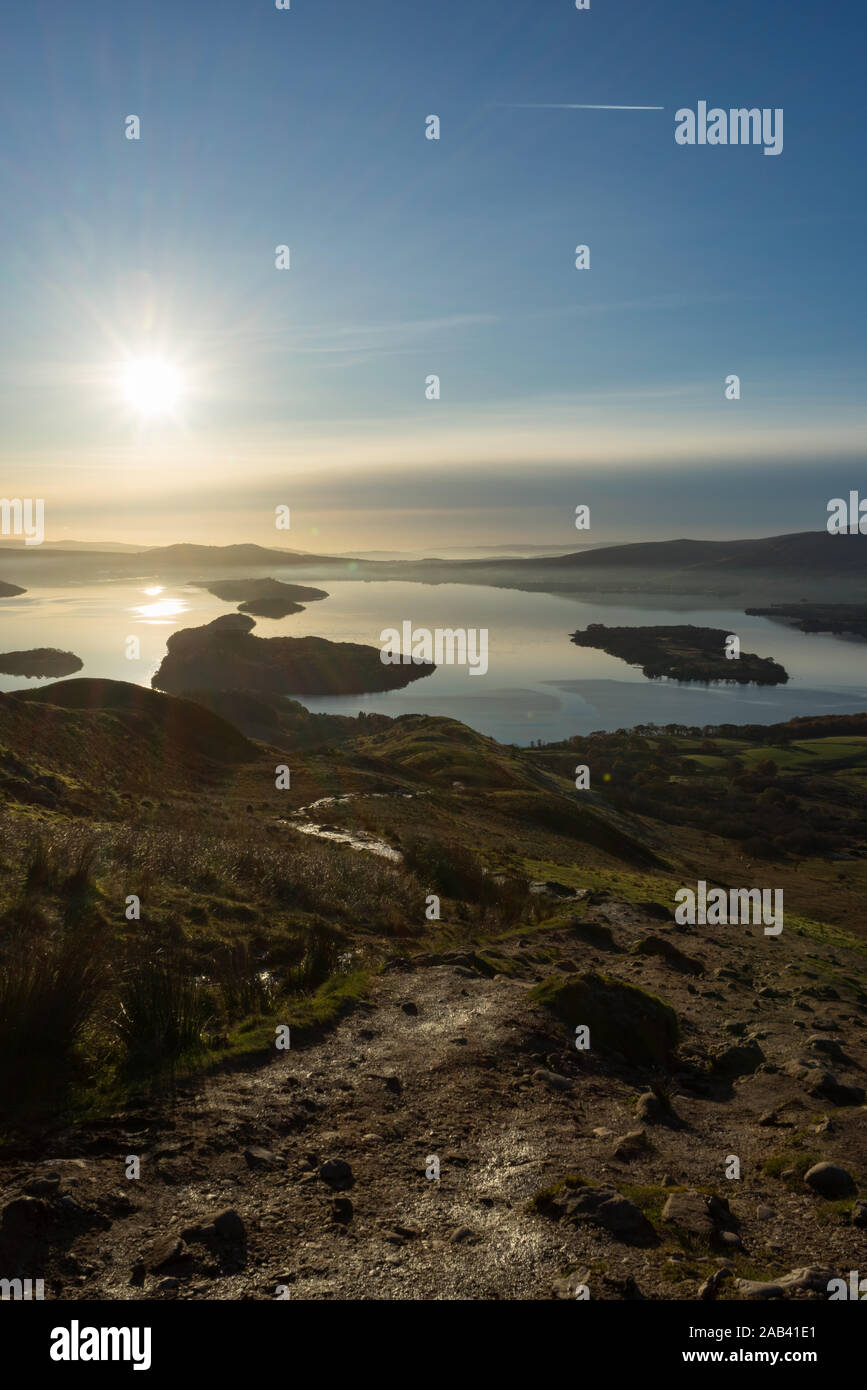 Looking down the muddy trail leading to the top of Conic Hill part of ...