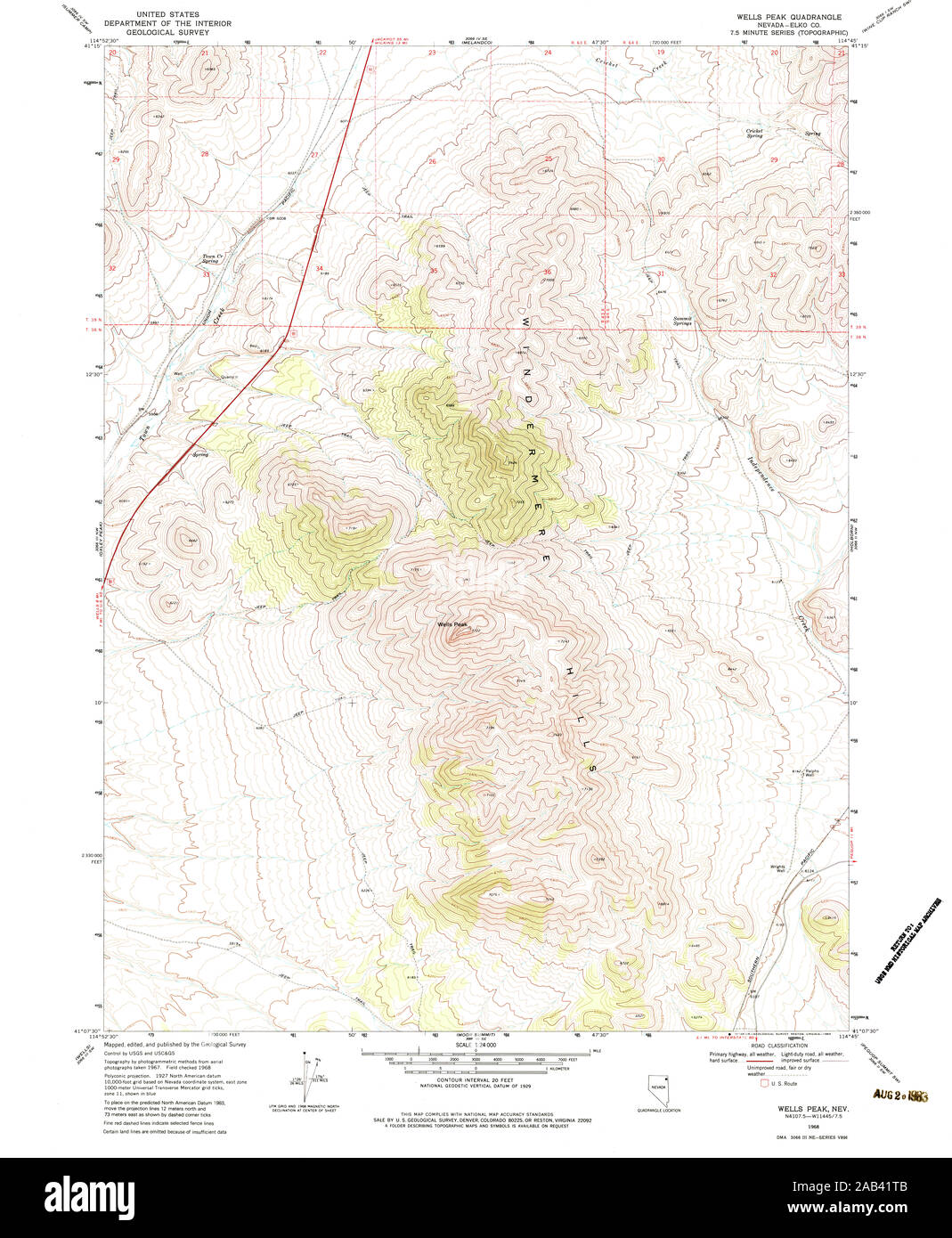 USGS TOPO Map Nevada NV Wells Peak 320513 1968 24000 Restoration Stock ...