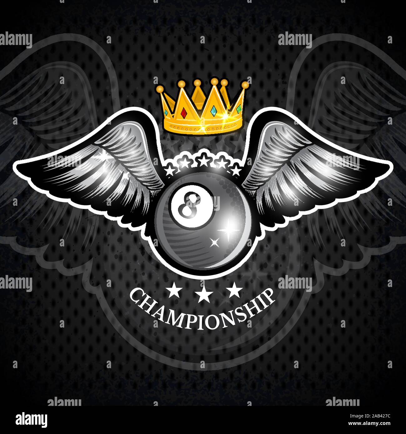 Billiards ball with wings and crown on blackboard. Vector sport logo ...