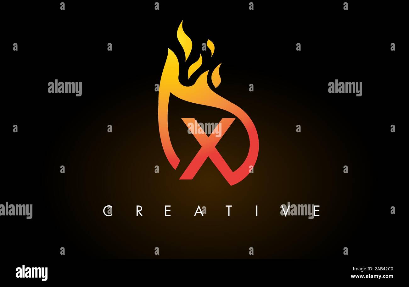 Flame X Letter Logo Design Icon with Orange Yellow Colors and Flames ...
