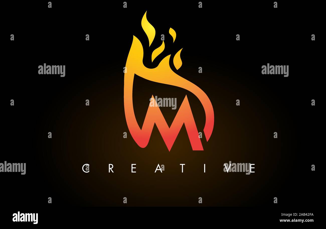Flame M Letter Logo Design Icon with Orange Yellow Colors and Flames ...