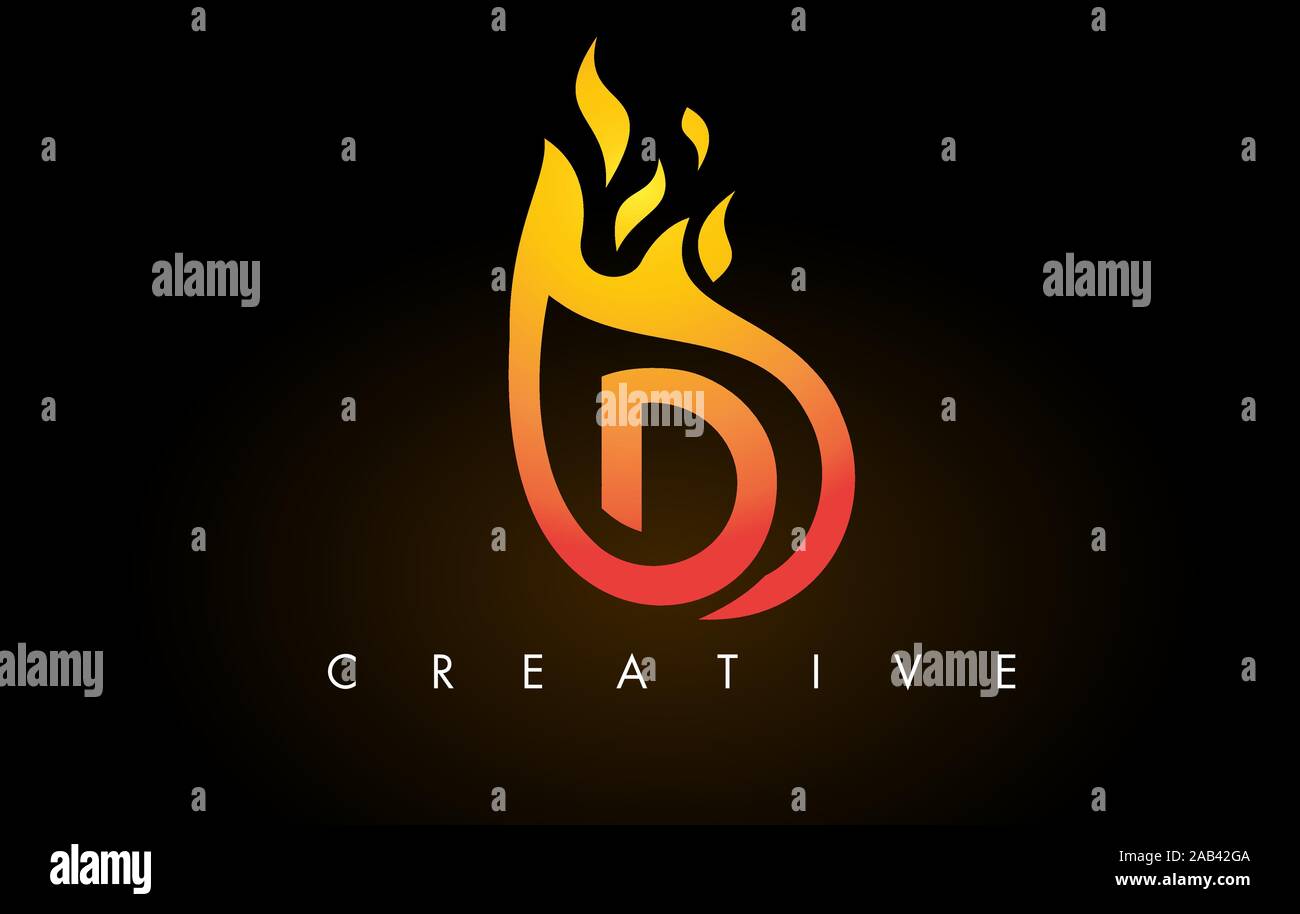 Flame D Letter Logo Design Icon with Orange Yellow Colors and Flames ...