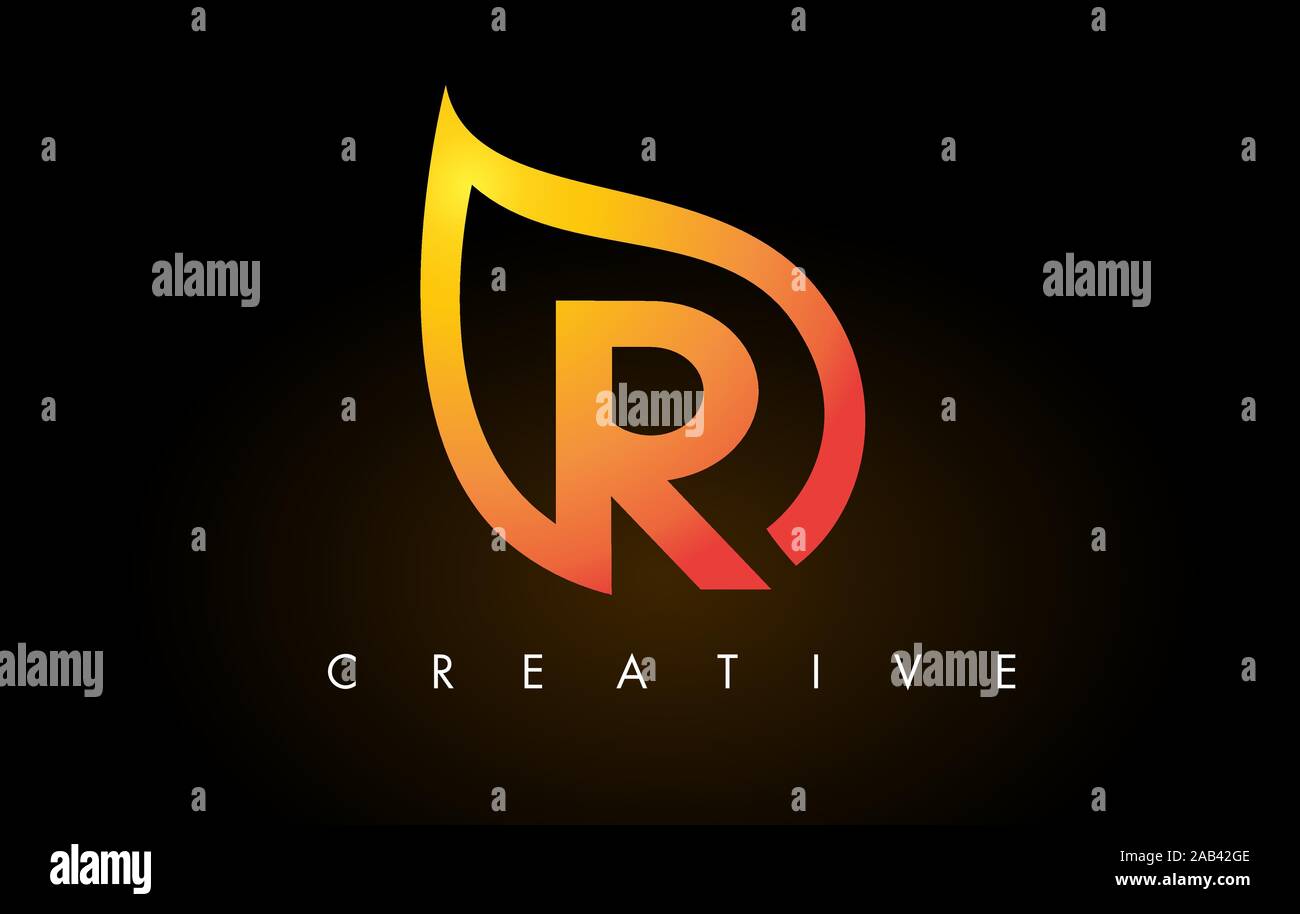 R Leaf Logo Letter Design with Golden Leaf Outline Vector Illustration ...