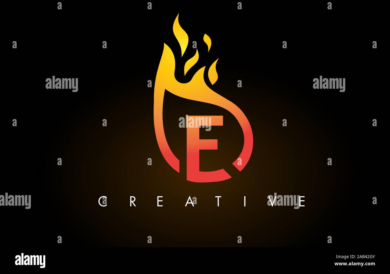 Flame E Letter Logo Design Icon with Orange Yellow Colors and Flames ...