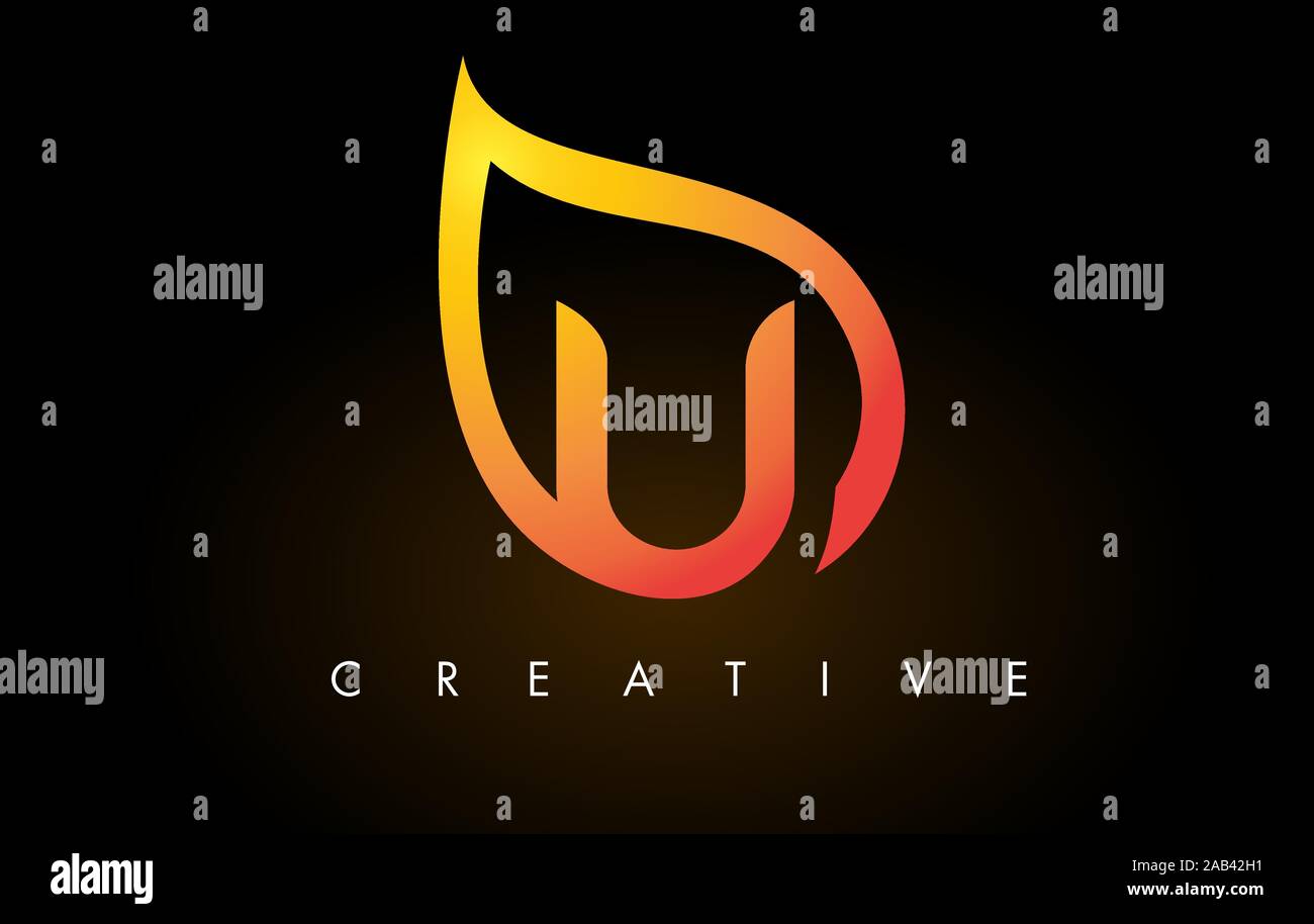 U Leaf Logo Letter Design with Golden Leaf Outline Vector Illustration ...