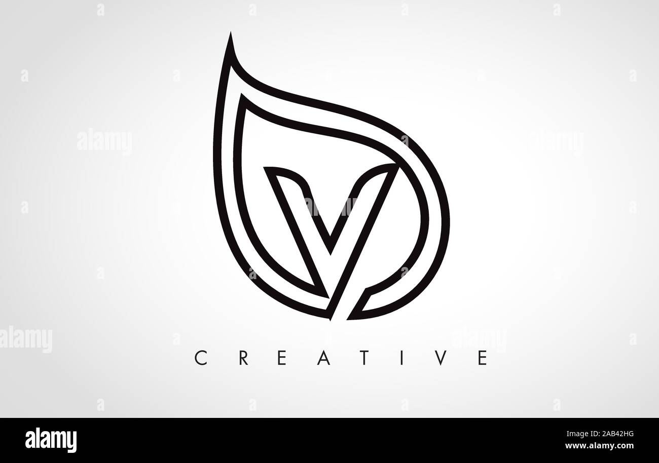 V Leaf Logo Letter Design with Leaf Outline Vector Illustration Stock ...
