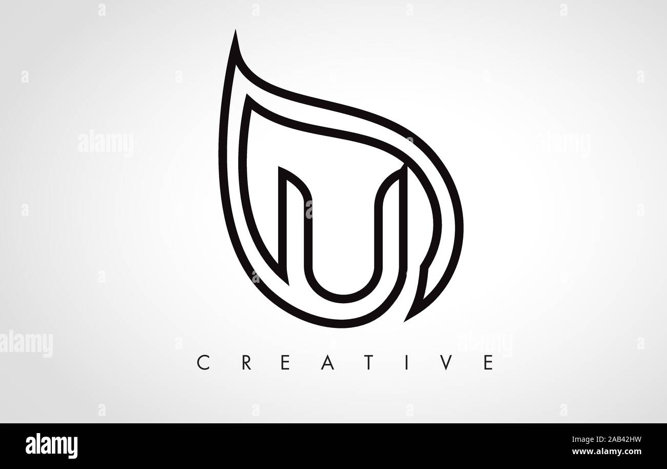 U Leaf Logo Letter Design with Leaf Outline Vector Illustration Stock ...