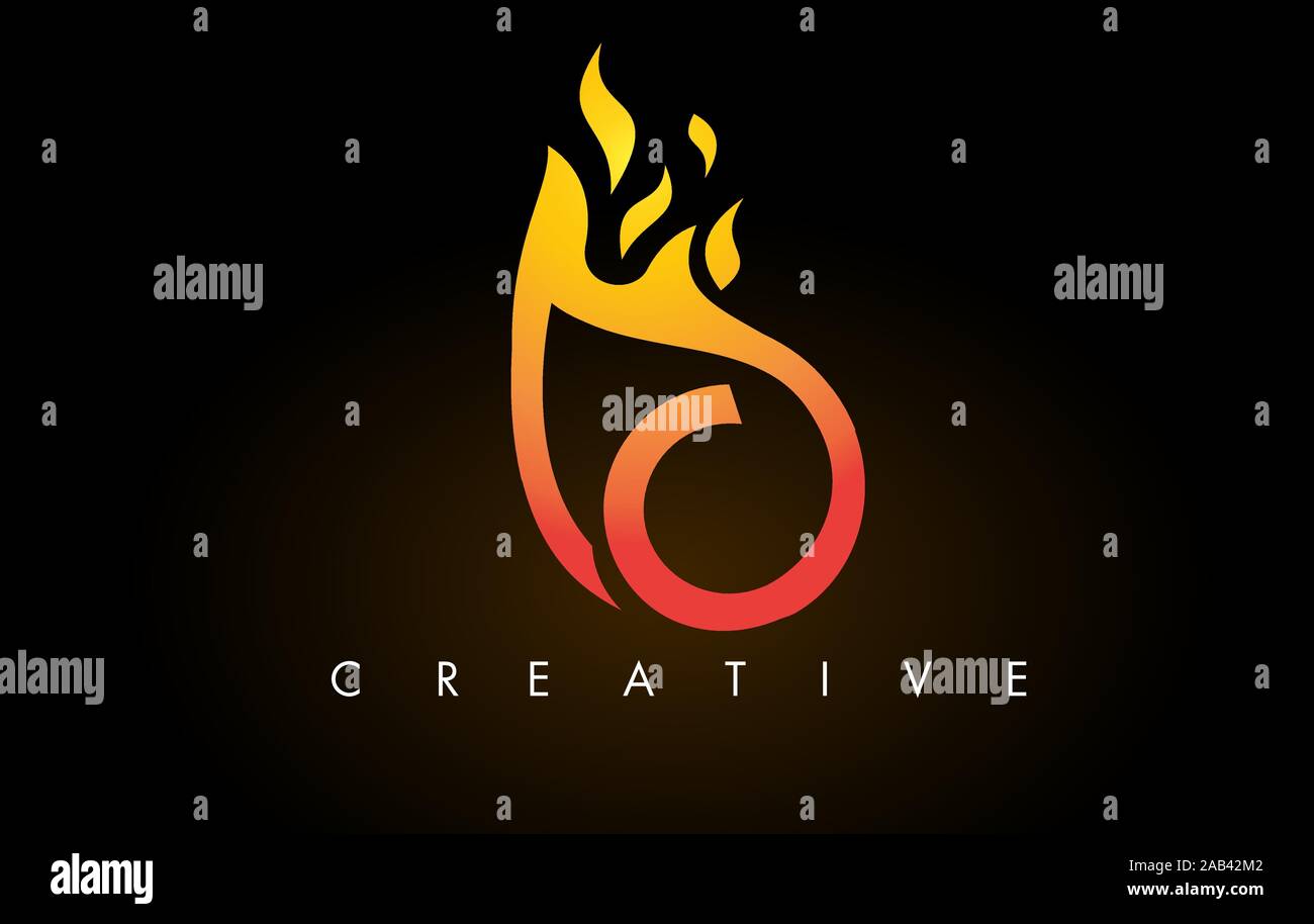 Flame C Letter Logo Design Icon with Orange Yellow Colors and Flames ...