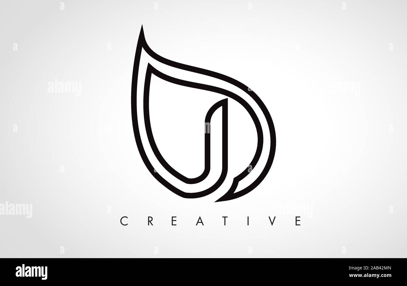 J Leaf Logo Letter Design with Leaf Outline Vector Illustration Stock ...