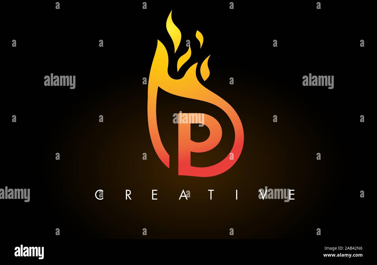 Flame P Letter Logo Design Icon with Orange Yellow Colors and Flames ...