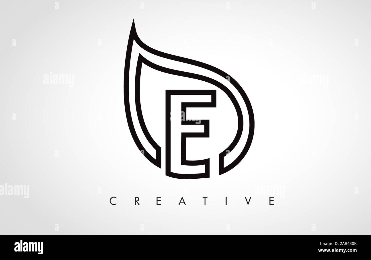 E Leaf Logo Letter Design with Leaf Outline Vector Illustration Stock ...