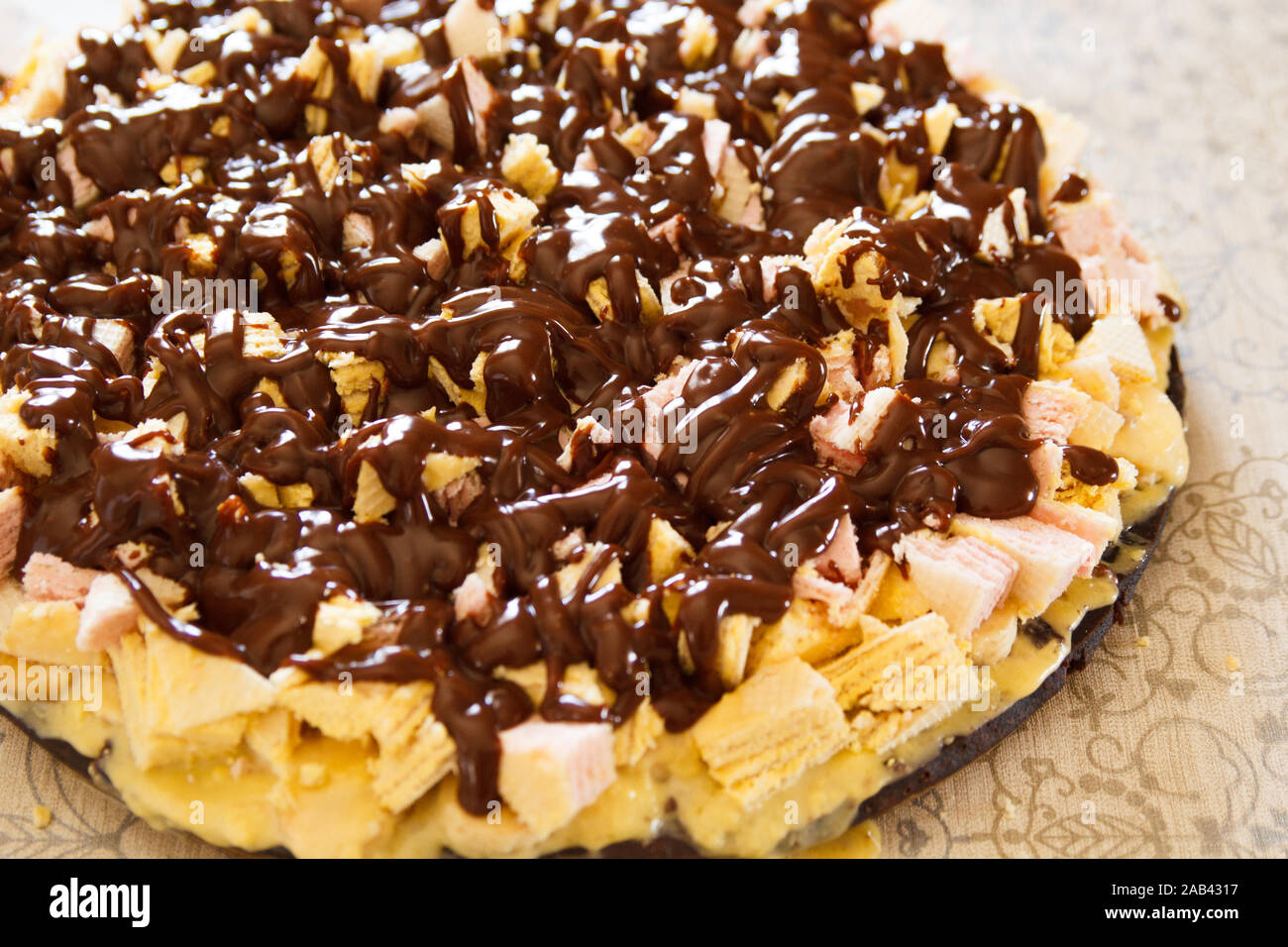 Chocolate cake with wafers Stock Photo - Alamy