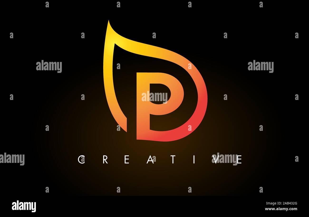 P Leaf Logo Letter Design with Golden Leaf Outline Vector Illustration ...