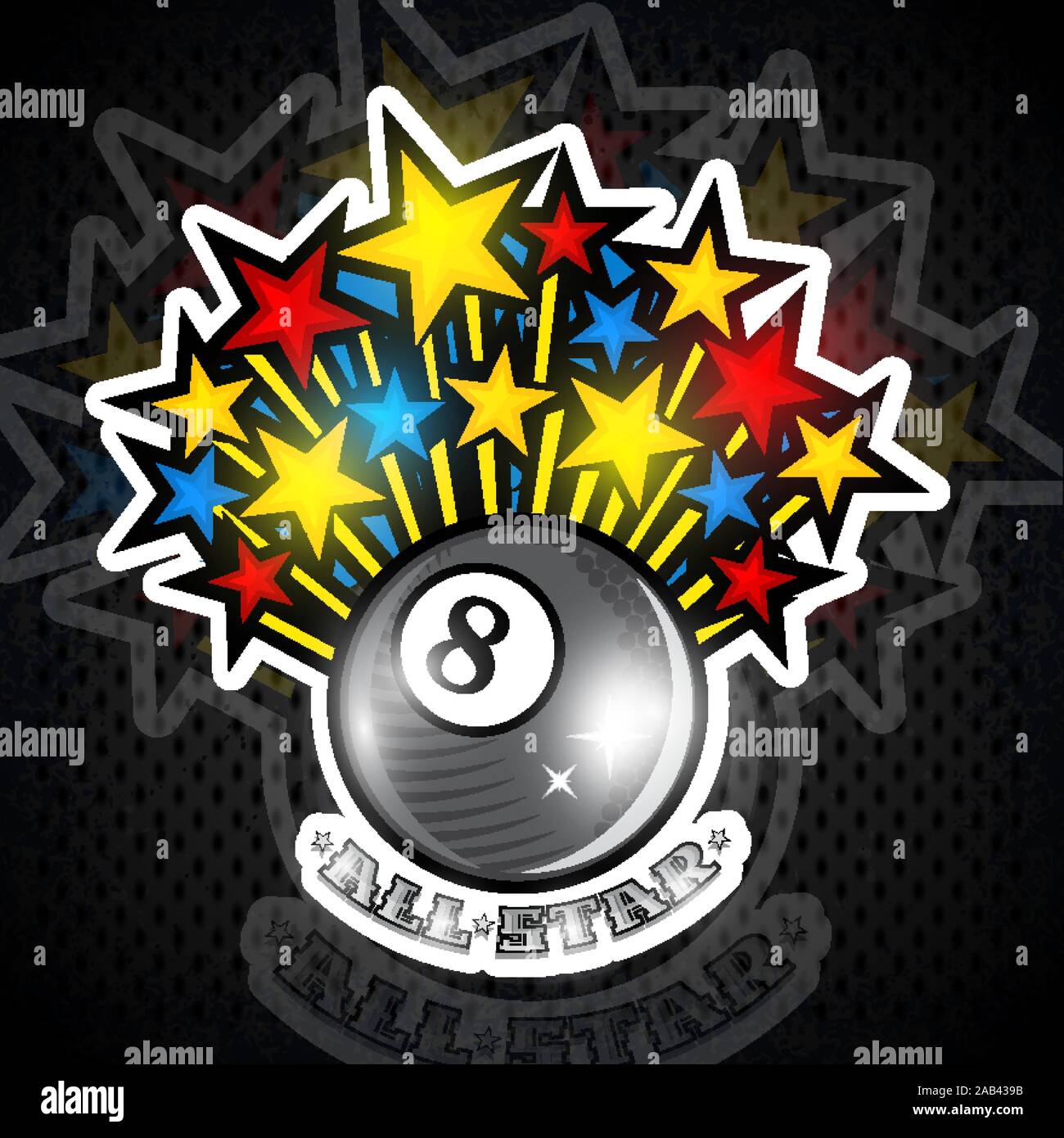 Color stars fly out from billiard ball all star geme. Sport logo for ...