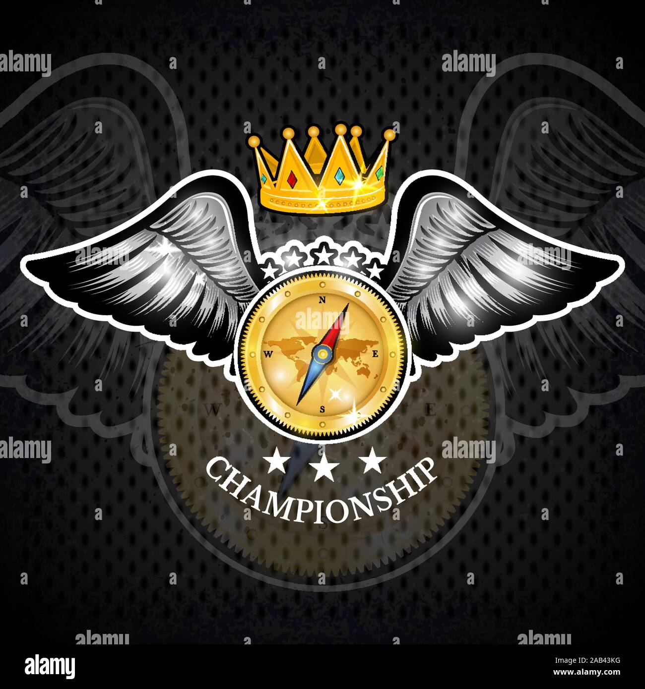 Compass with crown between wings. Sport logo for any yachting or ...