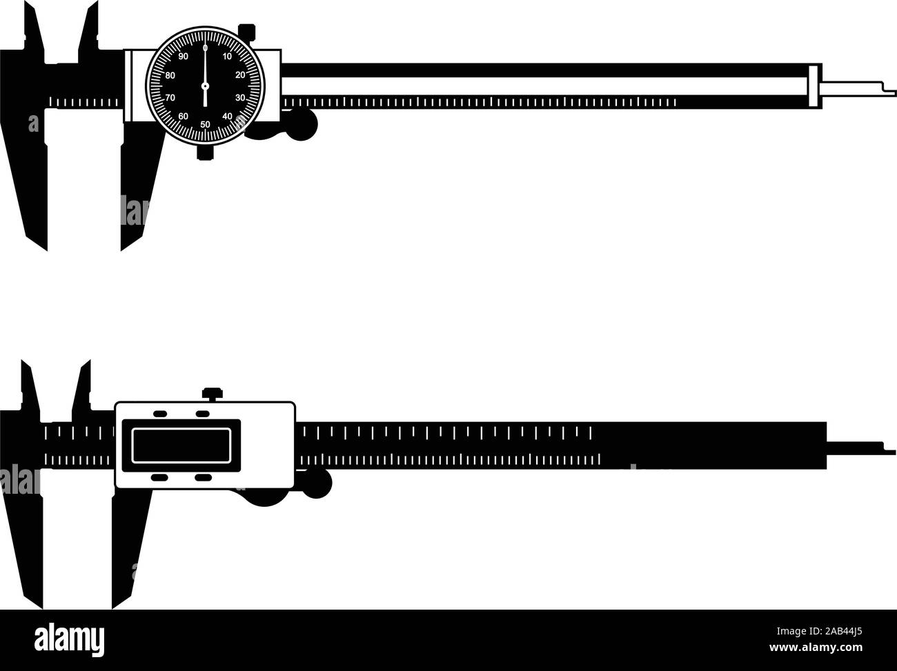 Set of caliper icons. Dial and digital display. Vector illustration ...