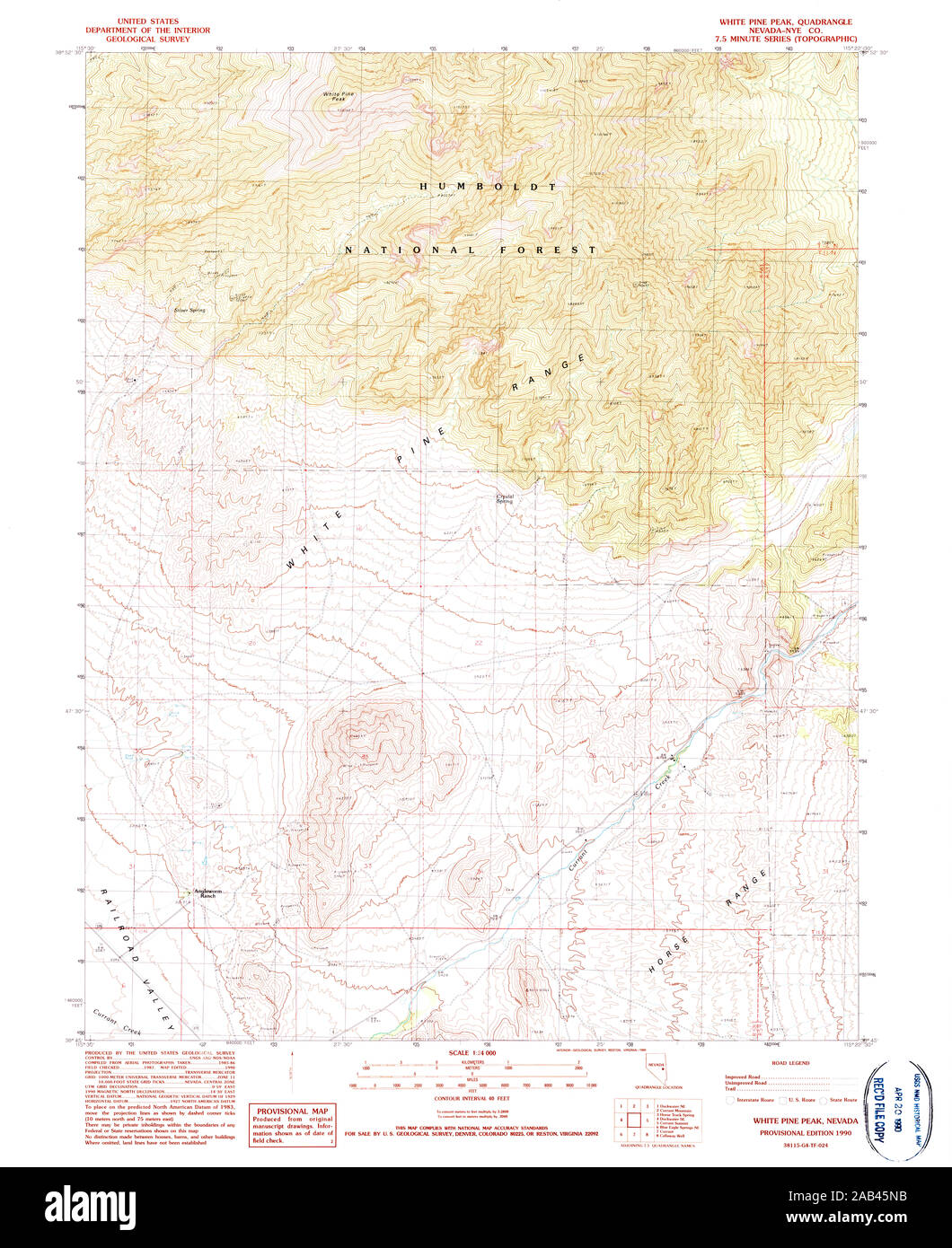 USGS TOPO Map Nevada NV White Pine Peak 320557 1990 24000 Restoration ...