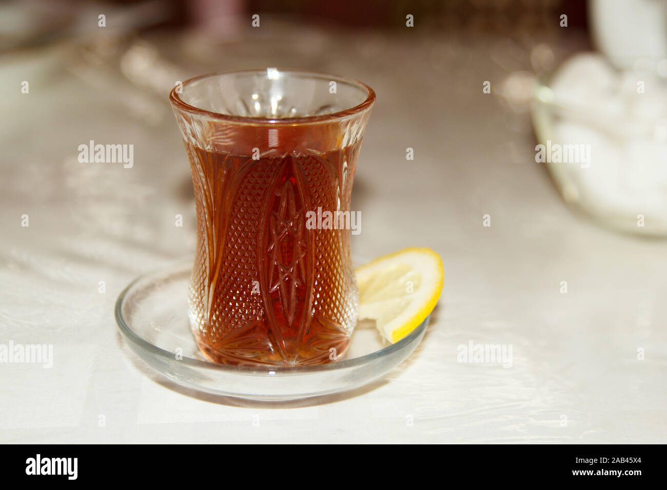 Turkish black tea in turkish glass cup Stock Photo - Alamy