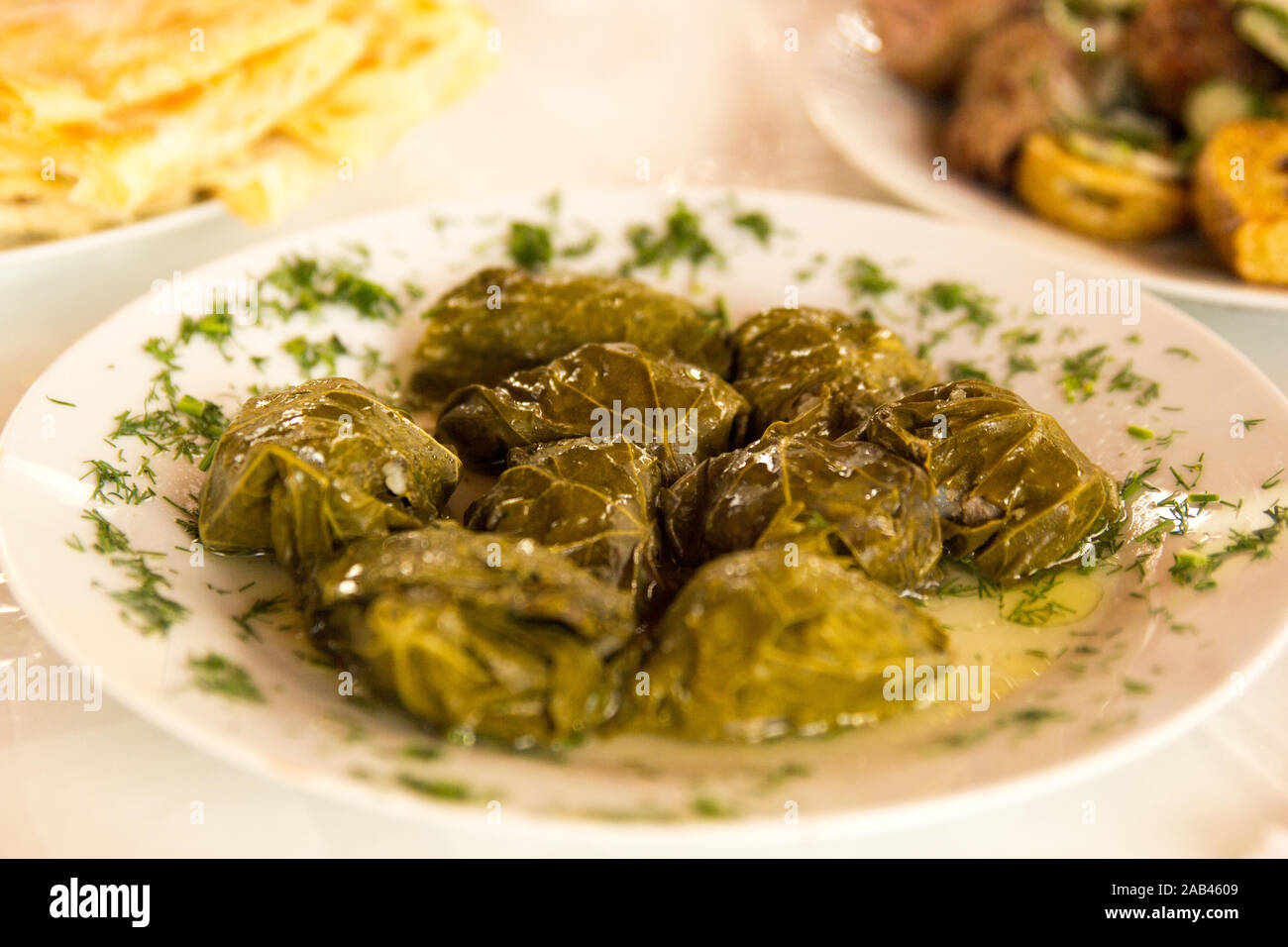 Dolma - national Azerbaijan dish with meat inside of grape leaves Stock ...