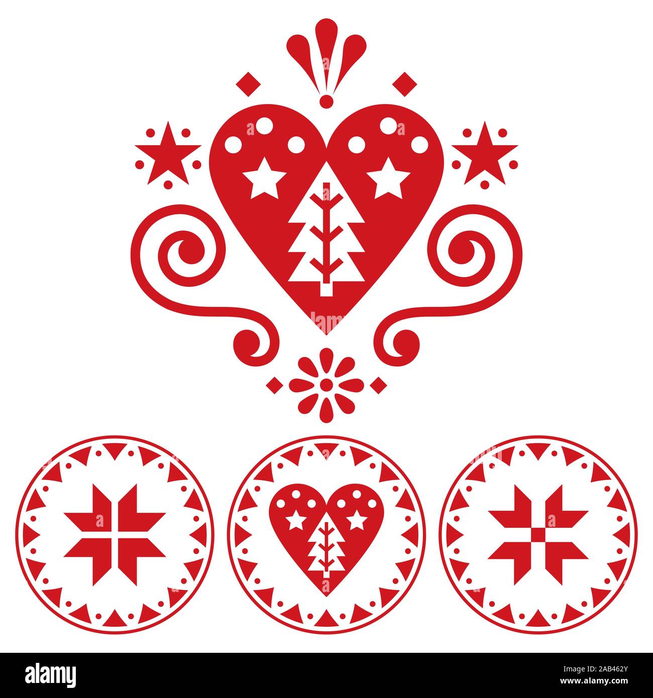 Christmas Scandinavian folk art vector design - single patterns ...