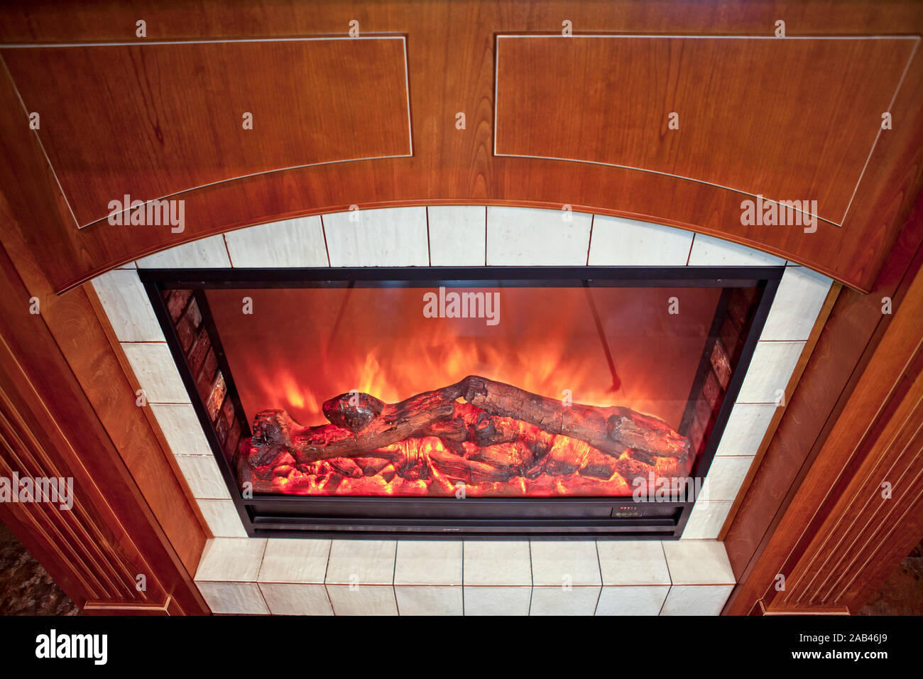Electric fireplace in a stylish modern interior Stock Photo - Alamy