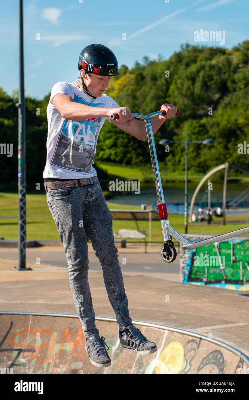 Scooter riders perform in a professional competition at the Hanley ...