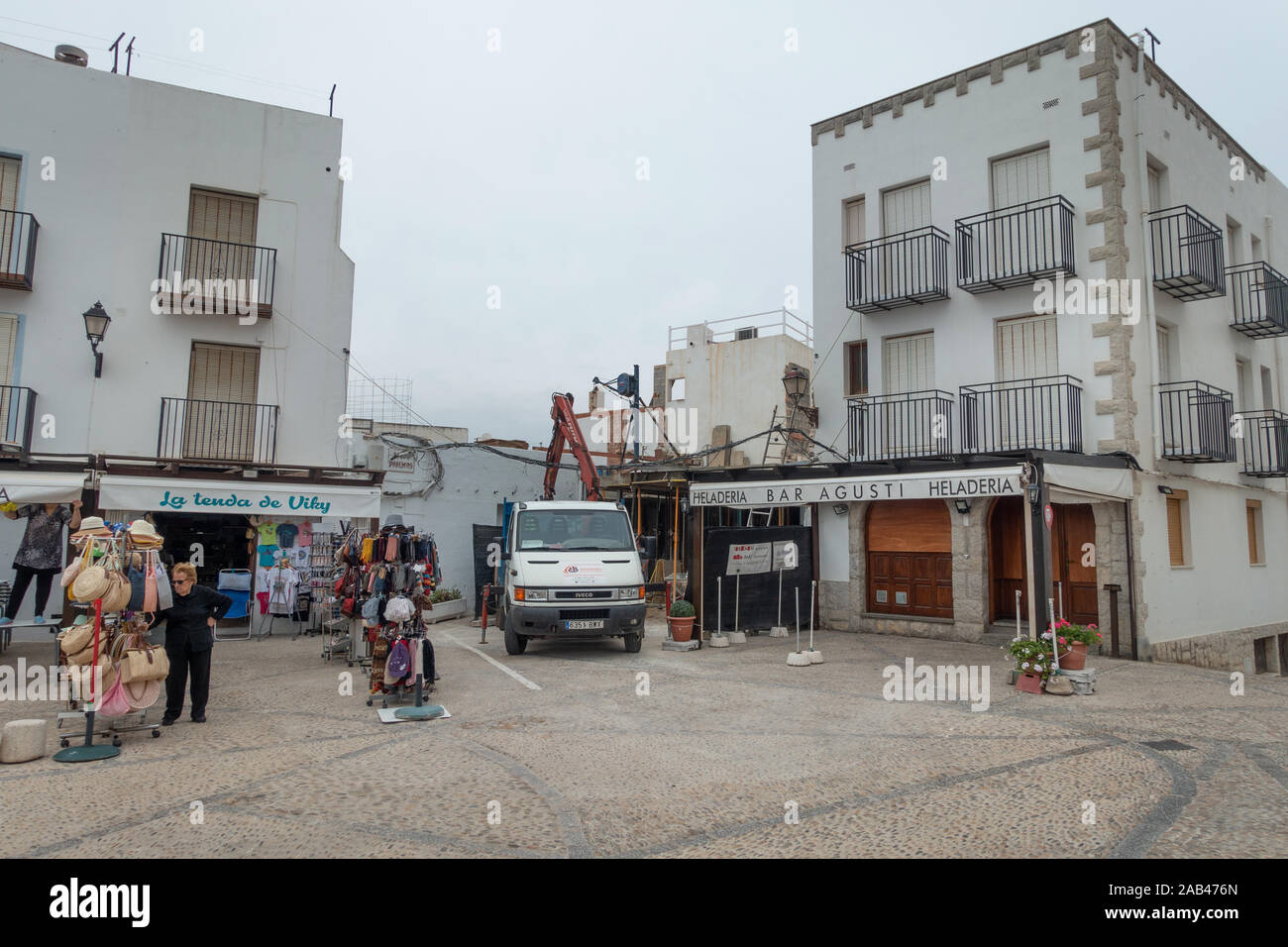 Building renovation Peniscola Castle plaza Stock Photo - Alamy