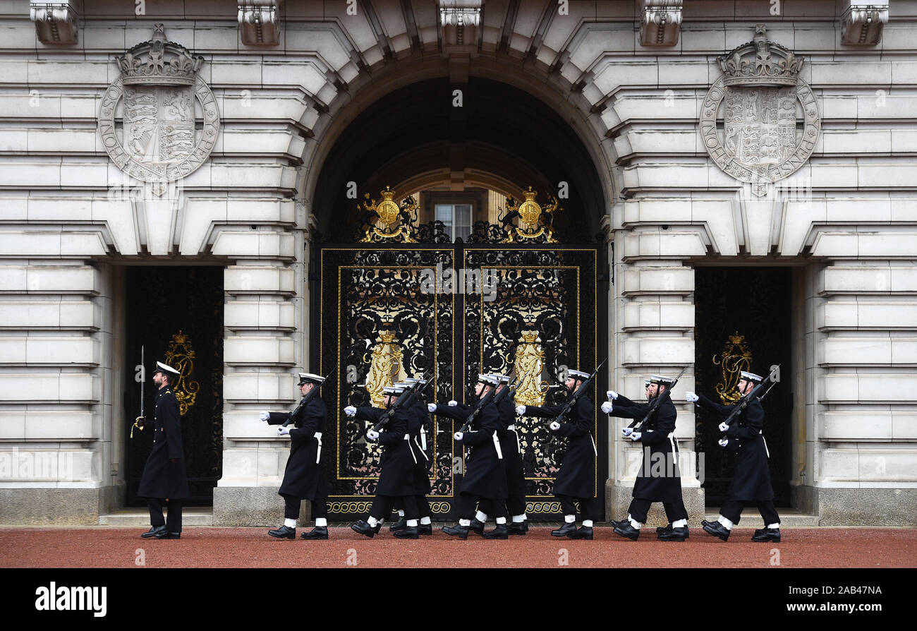 Sailors from the Royal Navy perform the Changing of the Guard ceremony ...