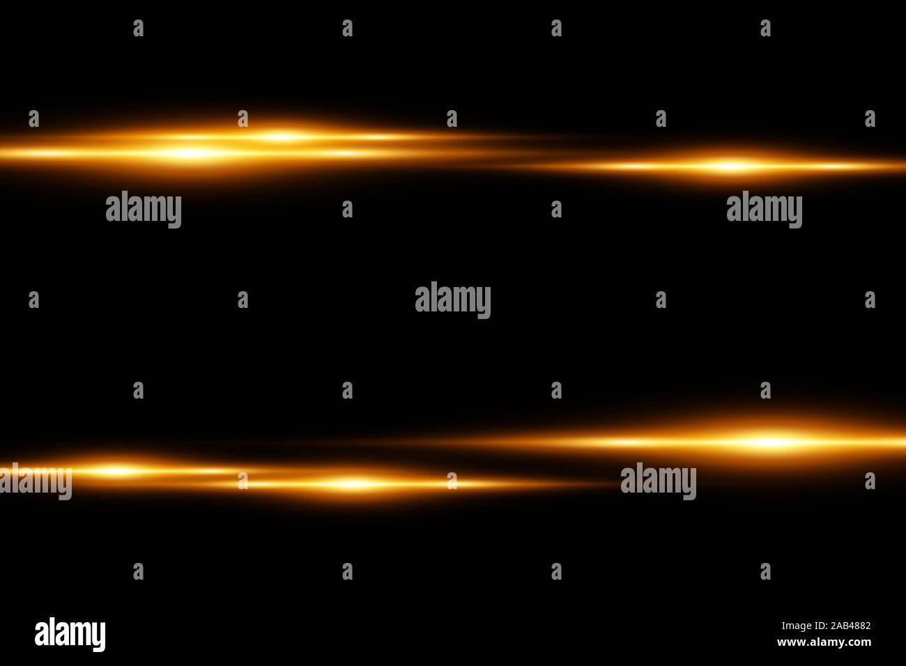 Golden horizontal lens flares pack. Laser beams, horizontal light rays ...