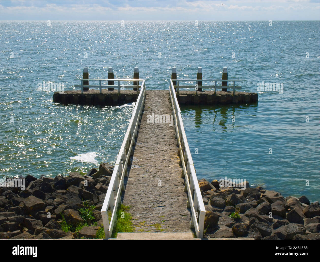 Jetty at the Ijsselmeer on the Afsluitdijk A7, the Netherlands Stock ...