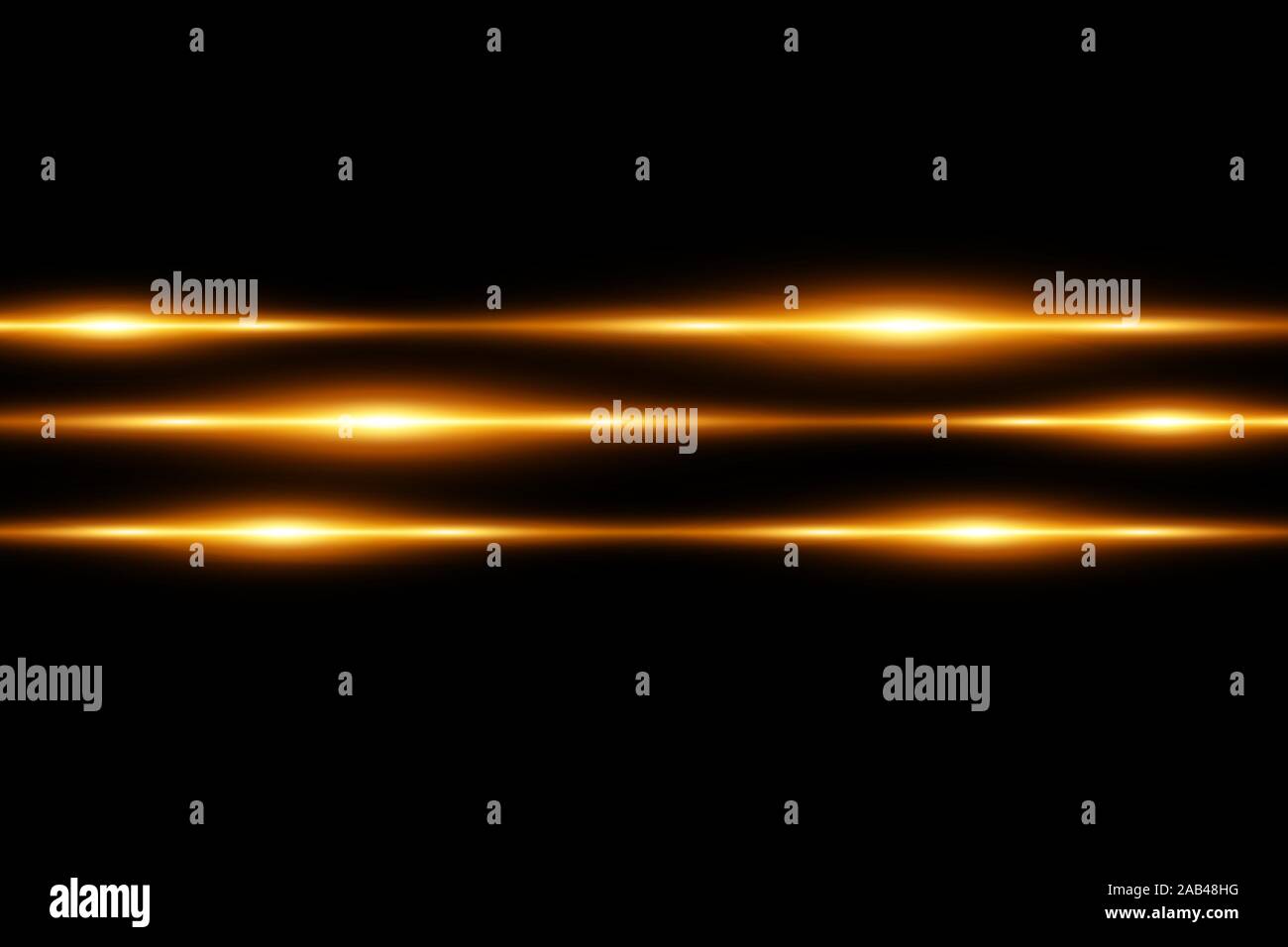 Golden horizontal lens flares pack. Laser beams, horizontal light rays ...