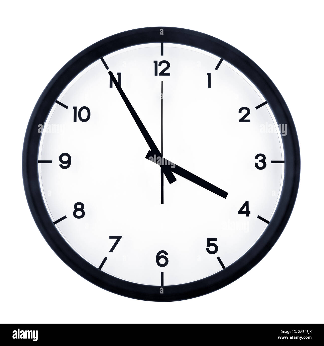 Classic analog clock pointing at three fifty five, isolated on white ...