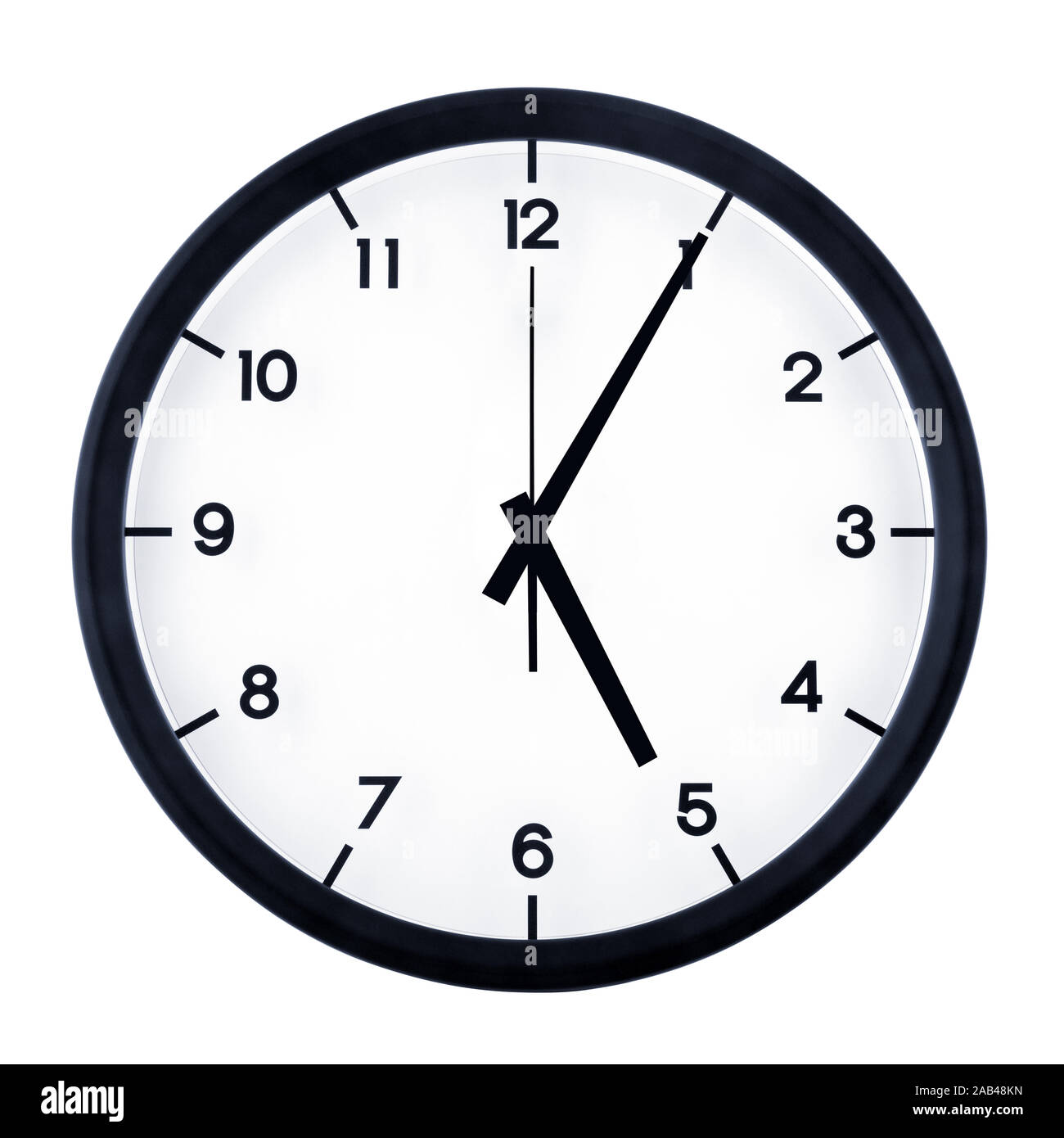 Classic analog clock pointing at five O five, isolated on white ...