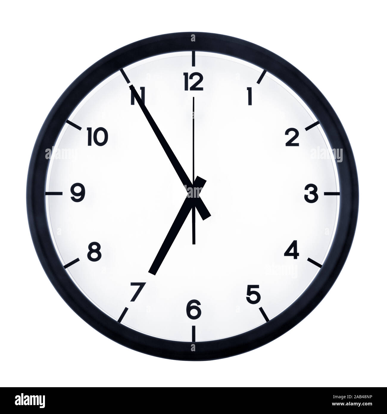 Classic analog clock pointing at six fifty five, isolated on white ...