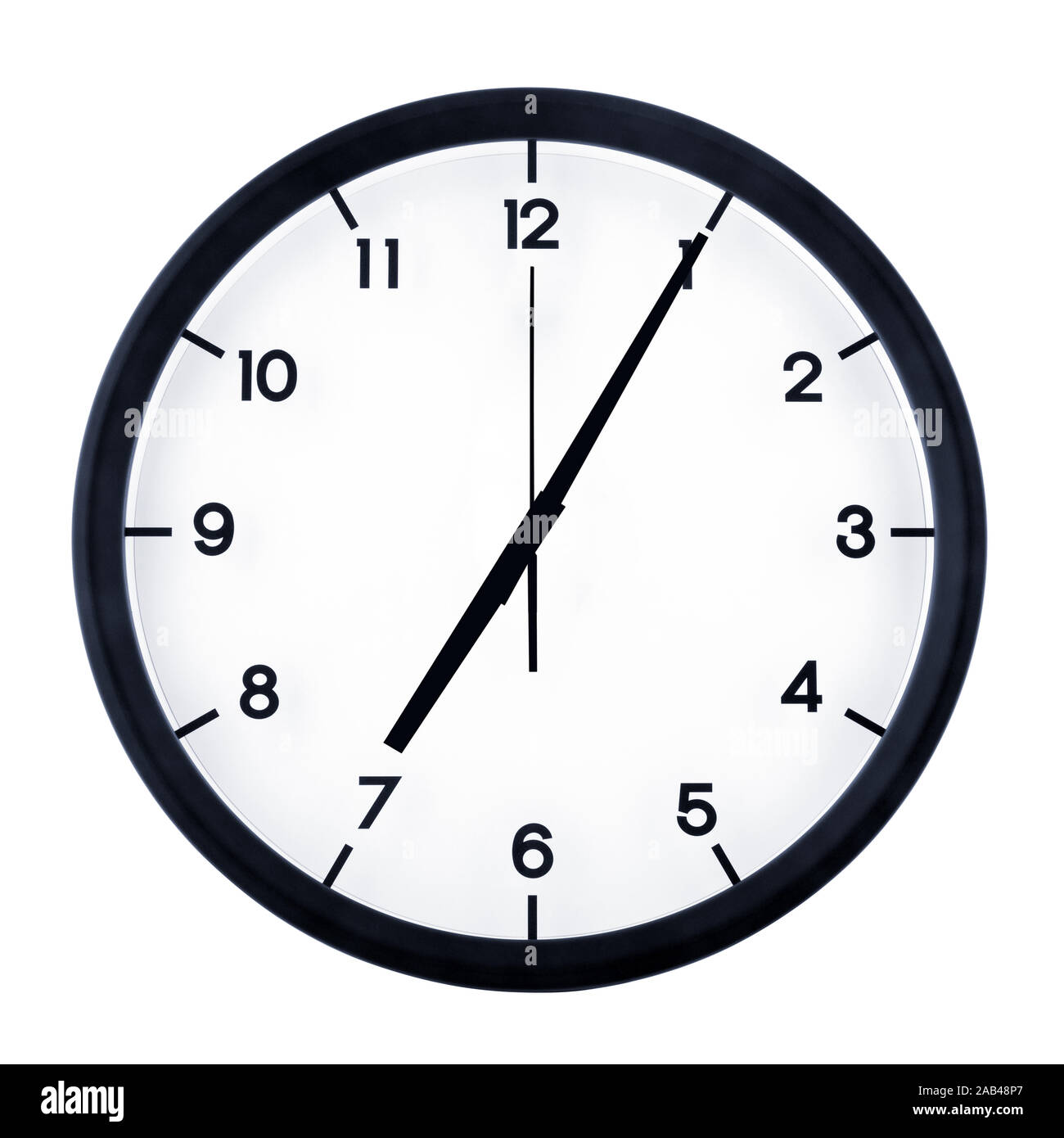 Classic analog clock pointing at seven O five, isolated on white ...