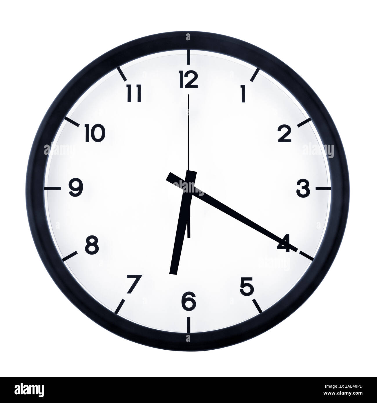 Classic analog clock pointing at six twenty, isolated on white ...