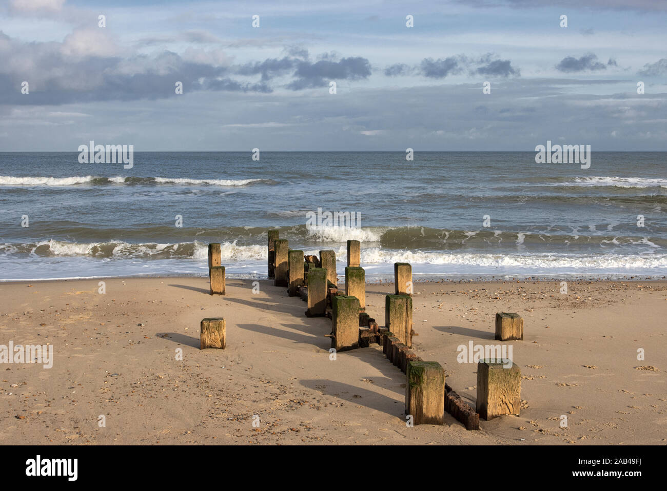 Solitude of Walcott Beach on the Norfolk coastline, East Anglia Stock ...