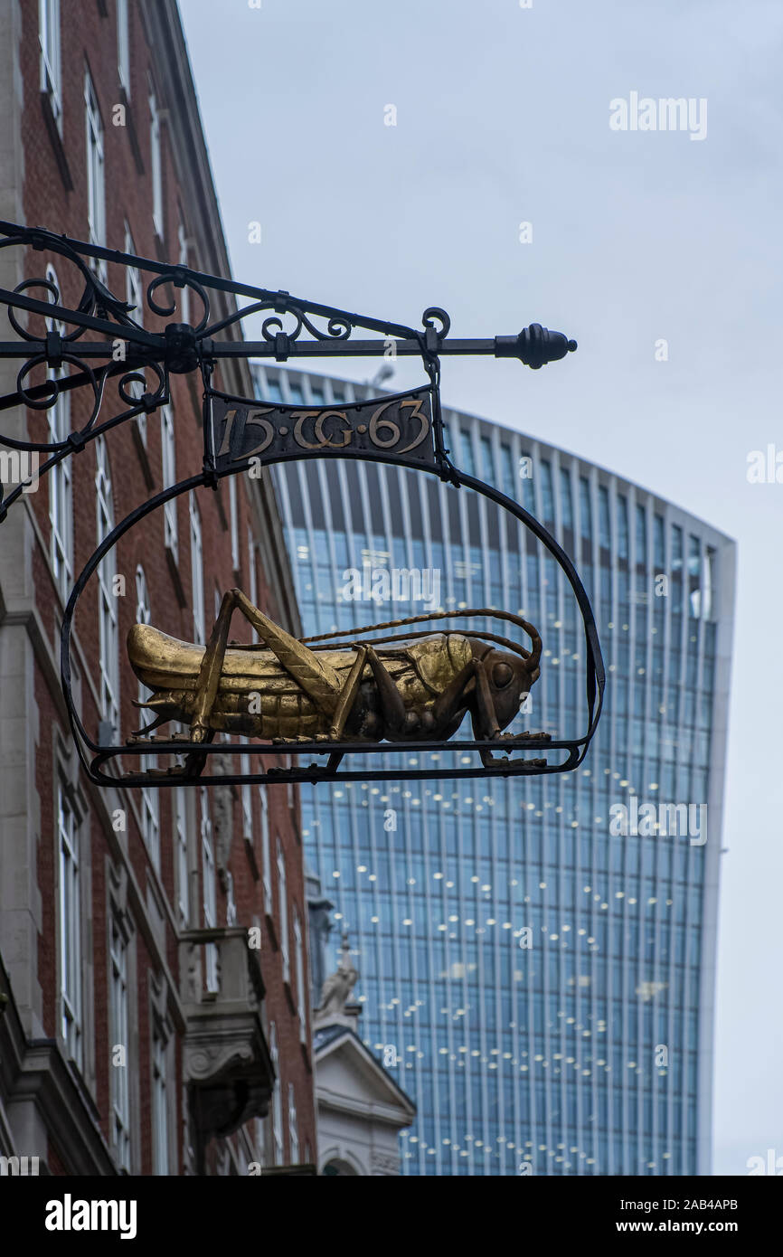 Gresham Grasshopper Sign in Lombard Street in front of the Fenchurch ...