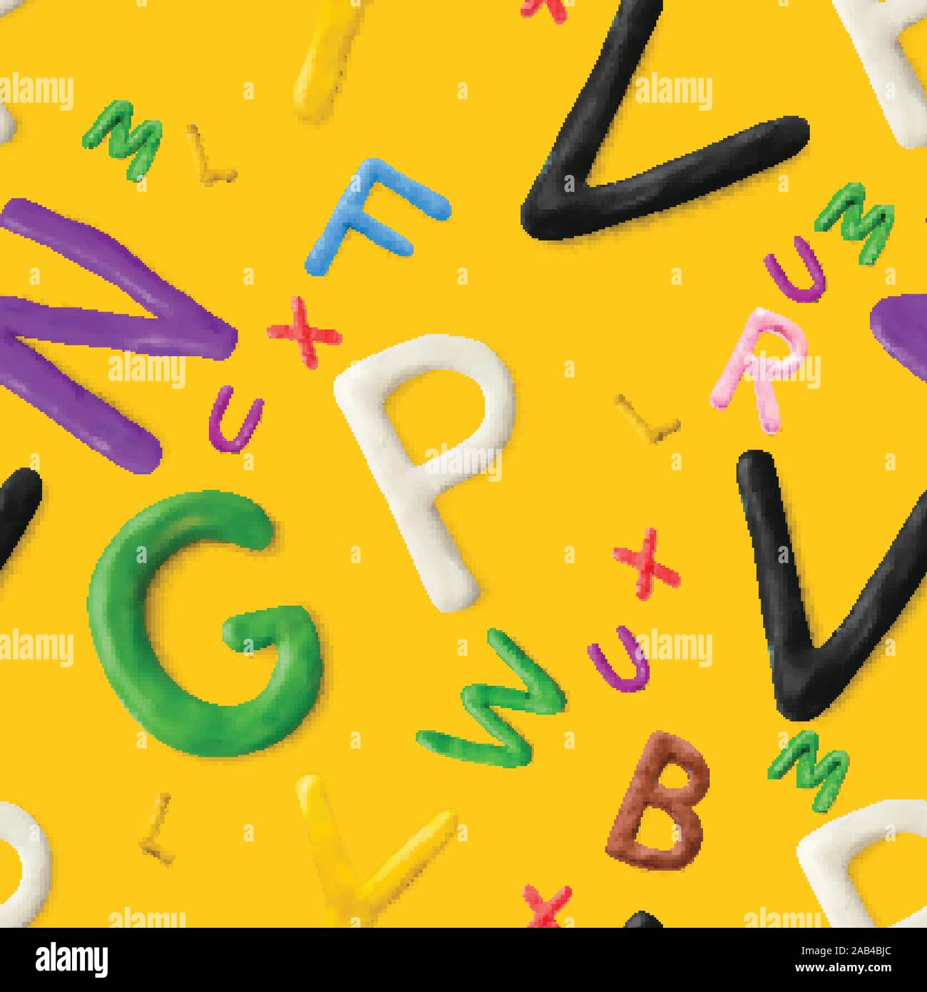 Seamless pattern with alphabet. Handmade modeling clay letters ...