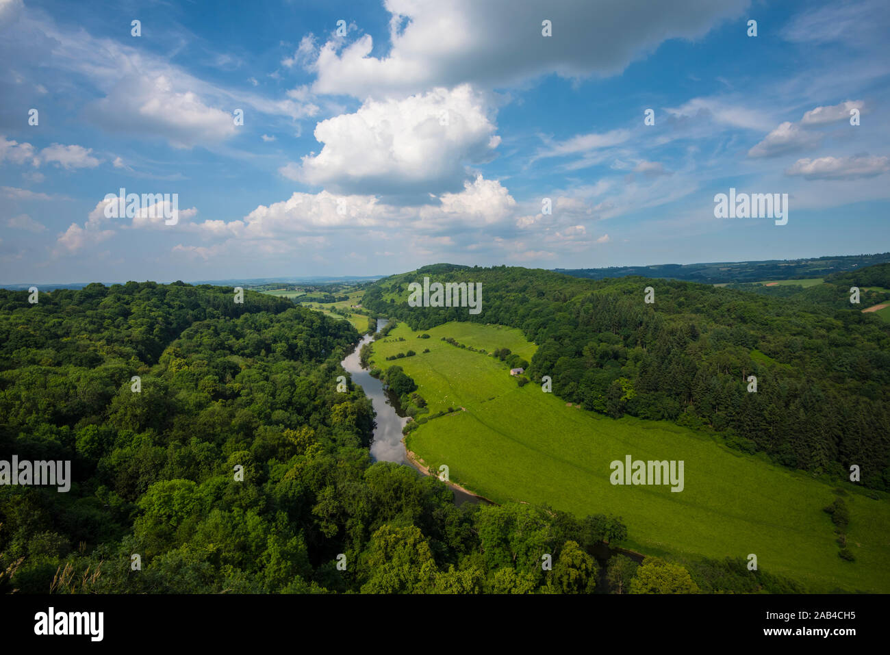 Aerial view of the Wye valley from Symonds Yat on a sunny day with ...