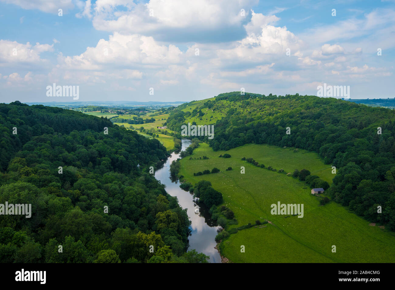 Aerial view of the Wye valley from Symonds Yat on a sunny day with ...