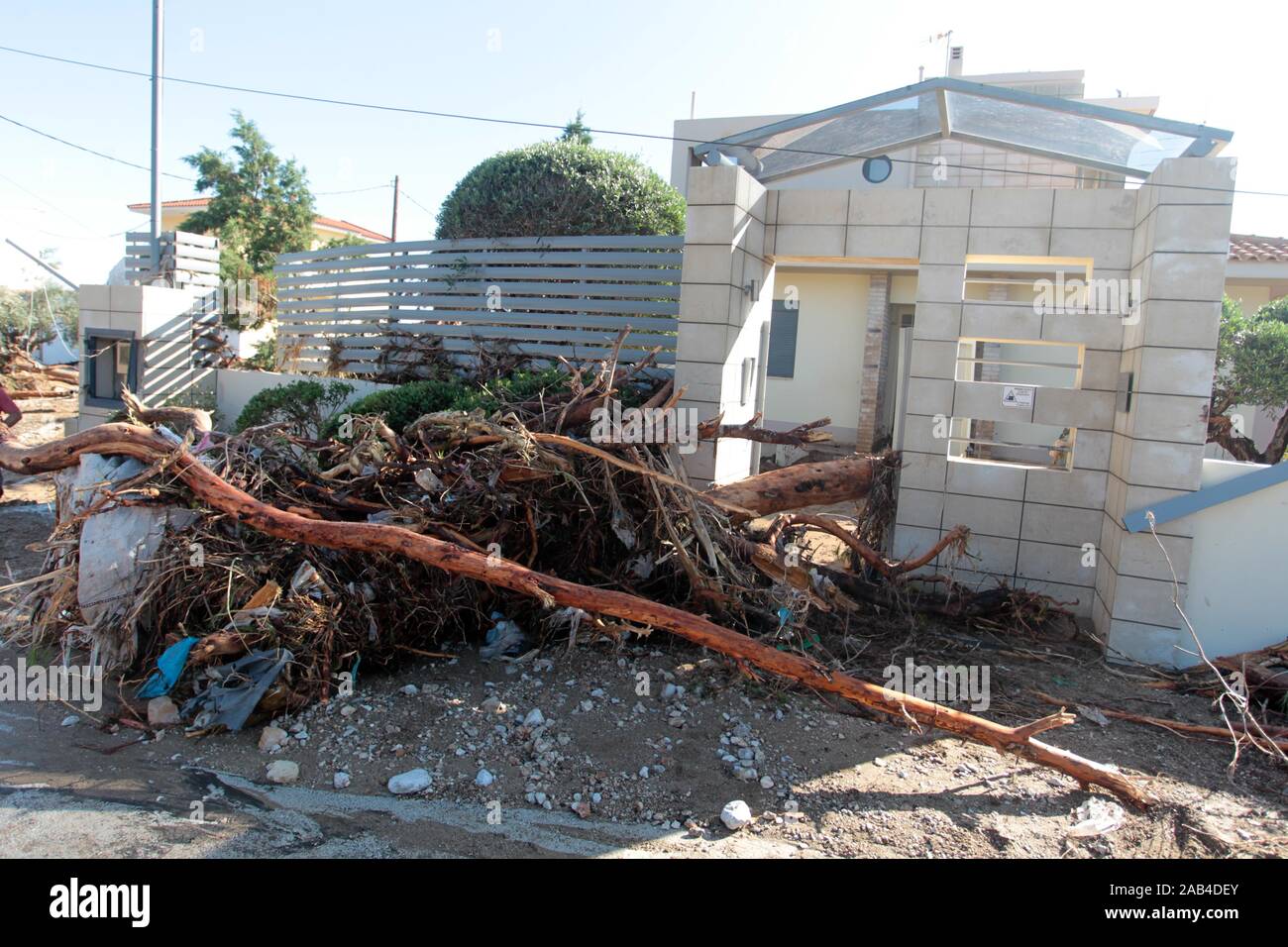 Athens, Greece. 25th Nov, 2019. A road is covered with mud after storms ...