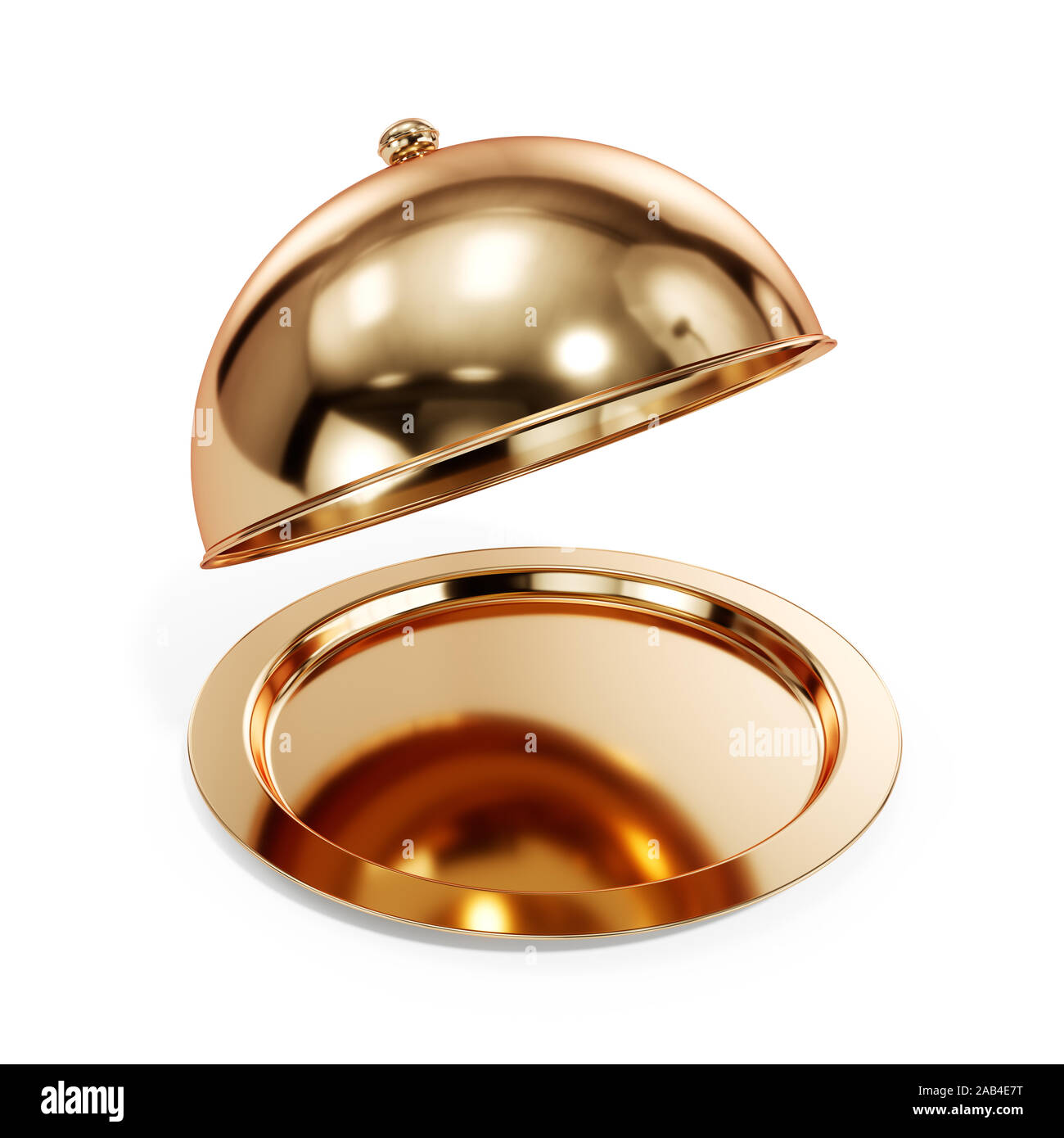 3d render of opened golden cloche, isolated on white background Stock ...