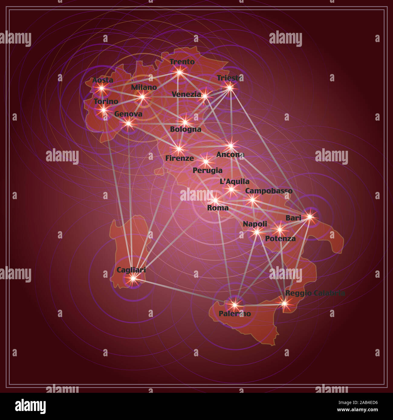 Italy map. Bright illustration map of Italy with communications lines ...