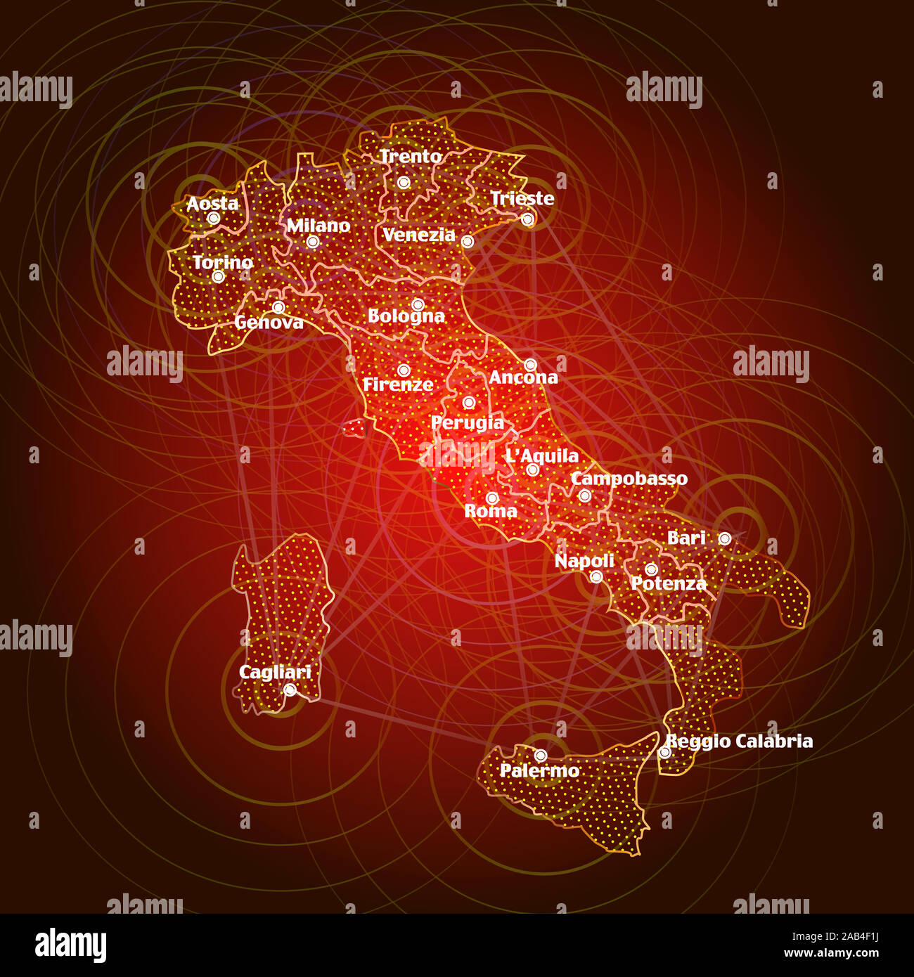 Italy map. Bright illustration map of Italy with communications lines ...