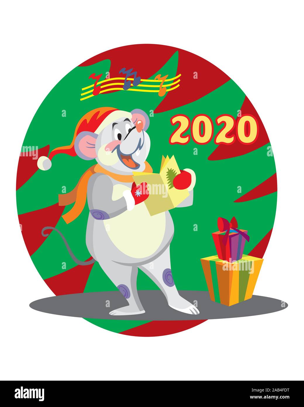 Vector illustration of cute mouse character singing Christmas song on ...